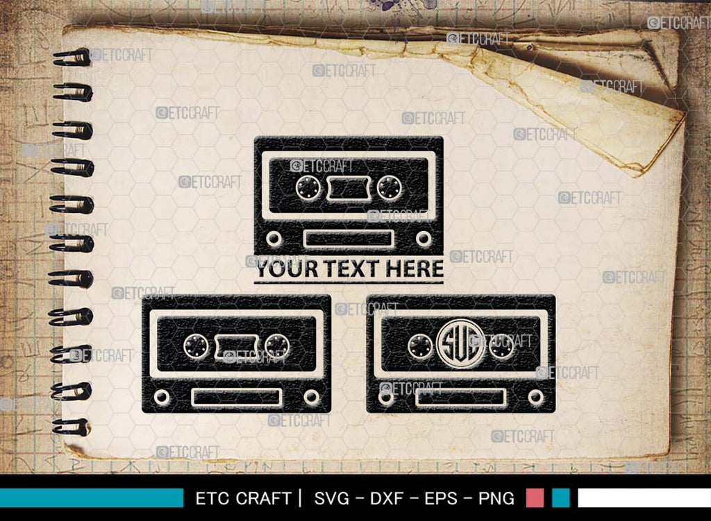 Audio Cassette Monogram, Audio Cassette Silhouette, Audio Cassette SVG ...