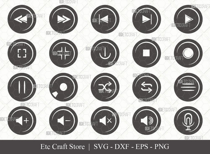 Audio Control Buttons Silhouette SVG Cut File | Control Buttons Svg ...