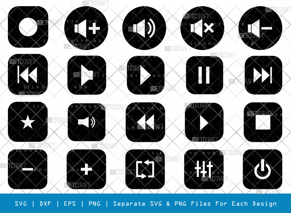 Audio Control Buttons SVG, Buttons Silhouette, Audio Svg, Buttons Svg ...