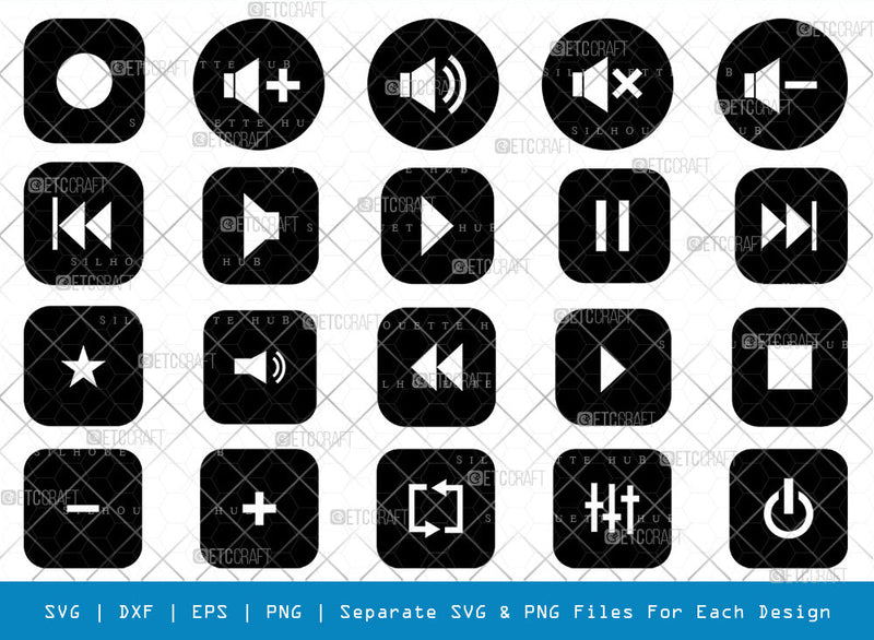 Audio Control Buttons SVG, Buttons Silhouette, Audio Svg, Buttons Svg ...
