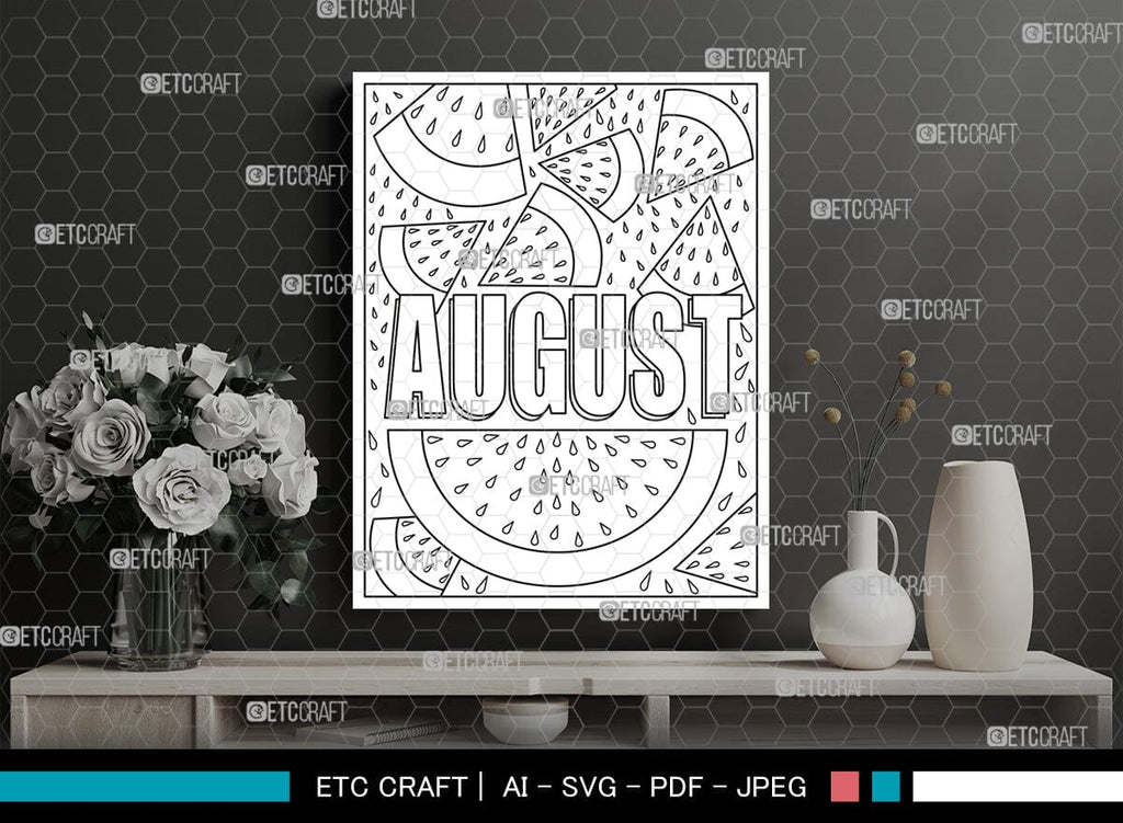 August Month Printable Coloring Page Cut File, PDF Colouring Book ...
