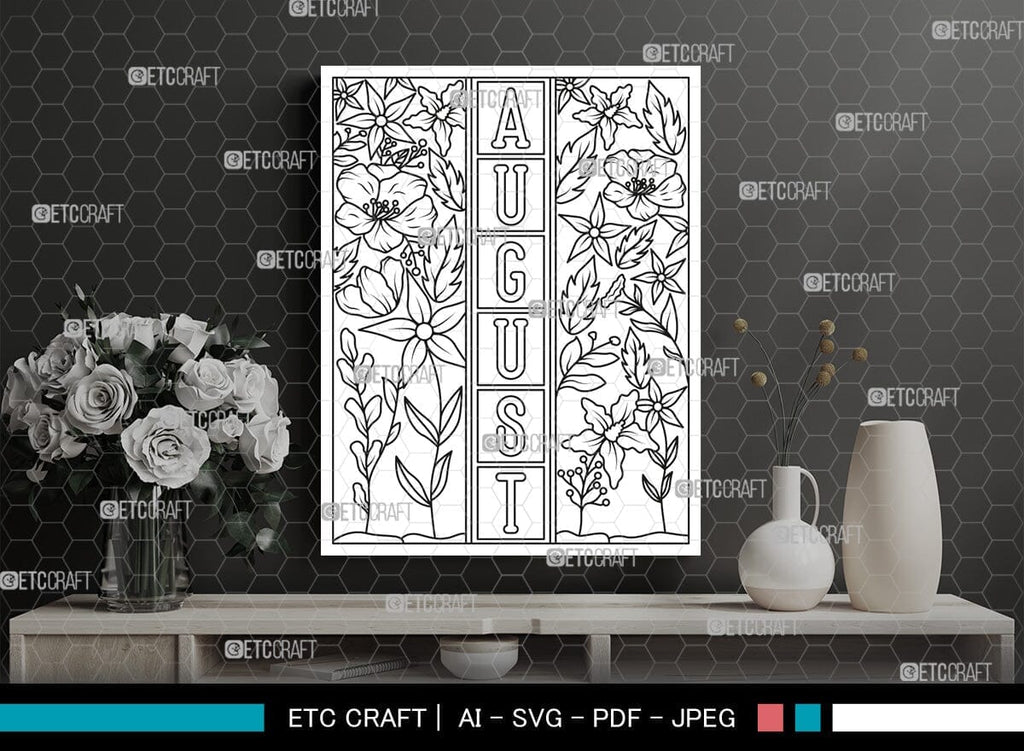 August Month Printable Coloring Page Cut File, PDF Colouring Book ...