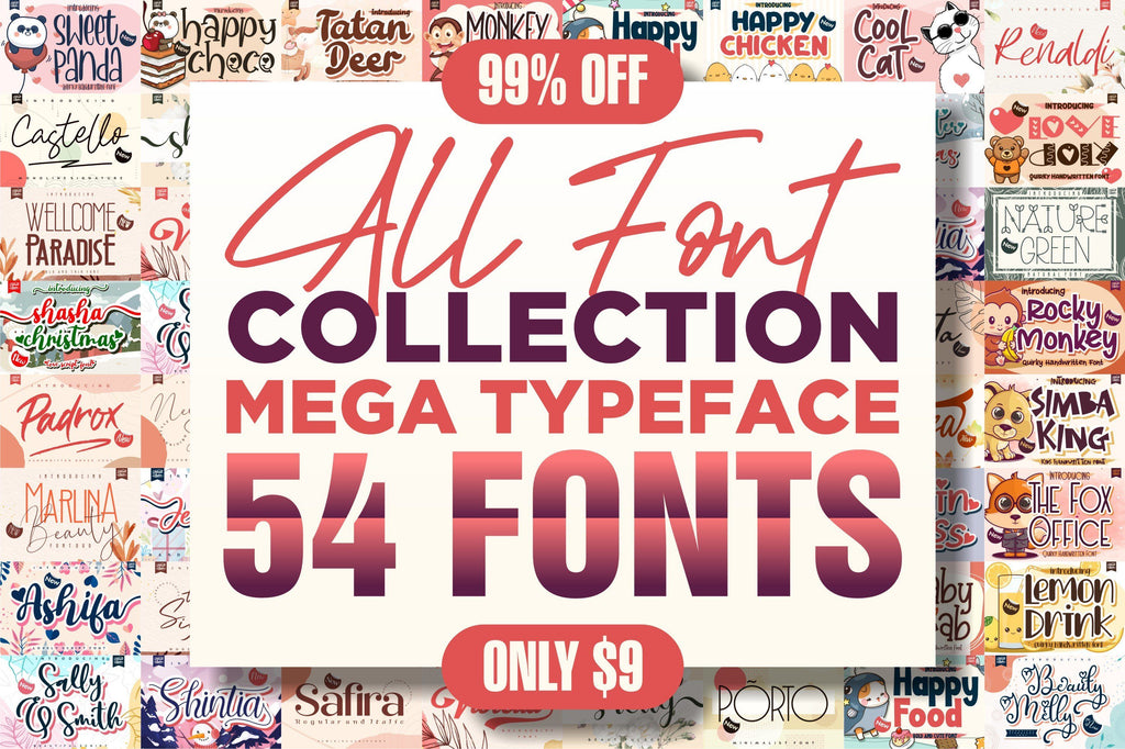 AWESOME BIG BUNDLE ALL COLLECTION - 54 Font Collection - So Fontsy
