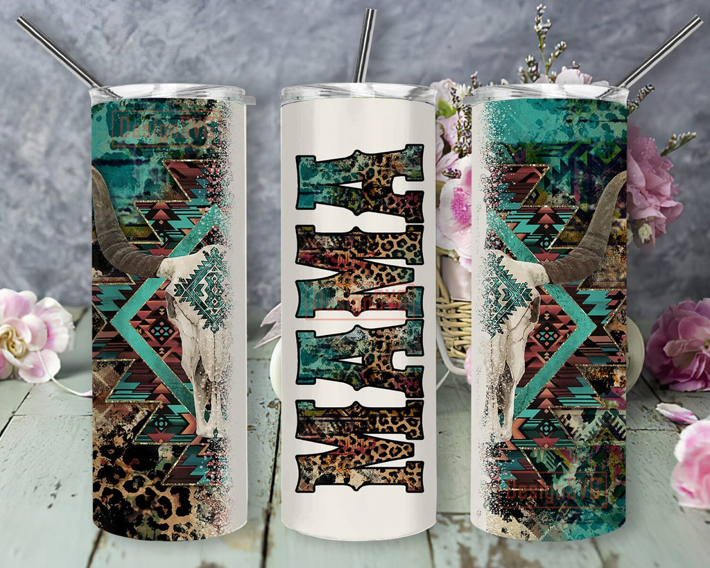 Aztec Bull Skull Mama 20oz Sublimation Tumbler Designs, Leopard Aztec ...