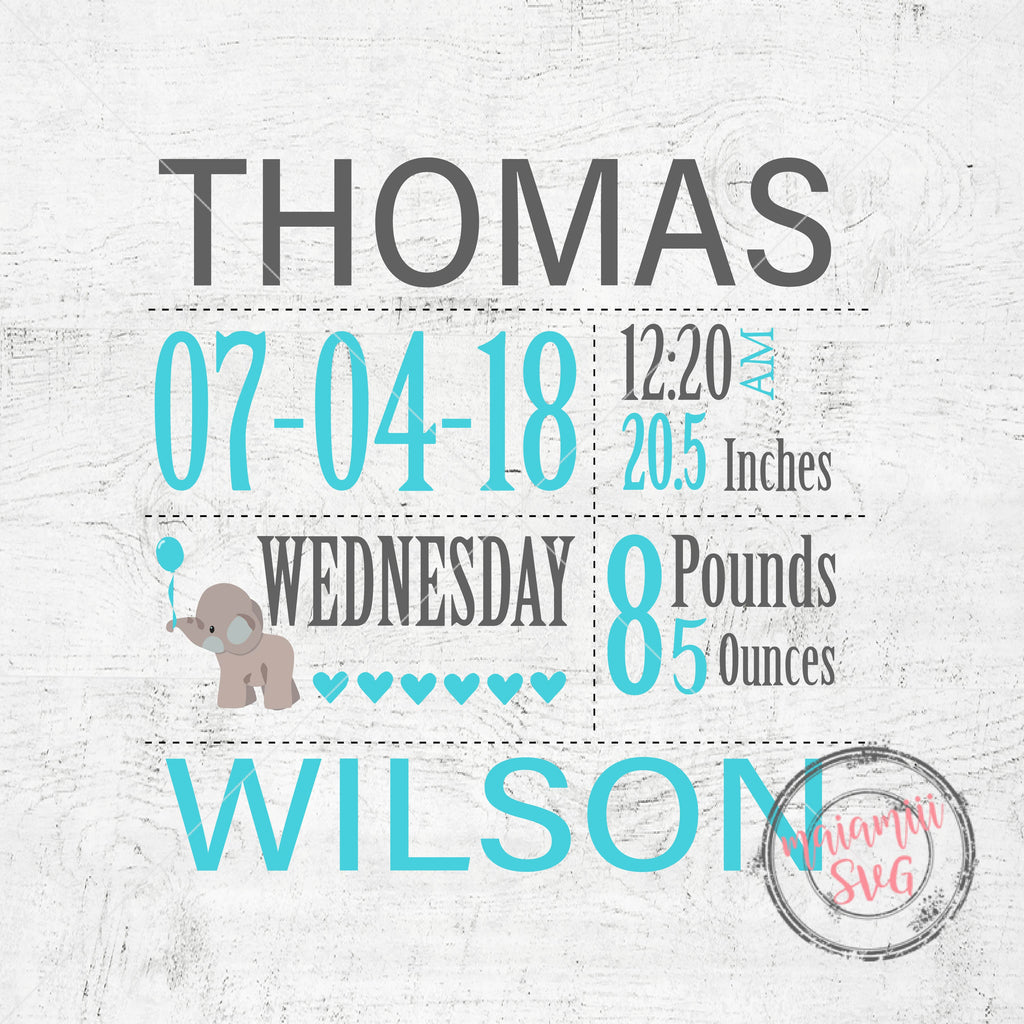 Baby Birth Announcement, Newborn Svg, Personalized Svg File, New Baby ...