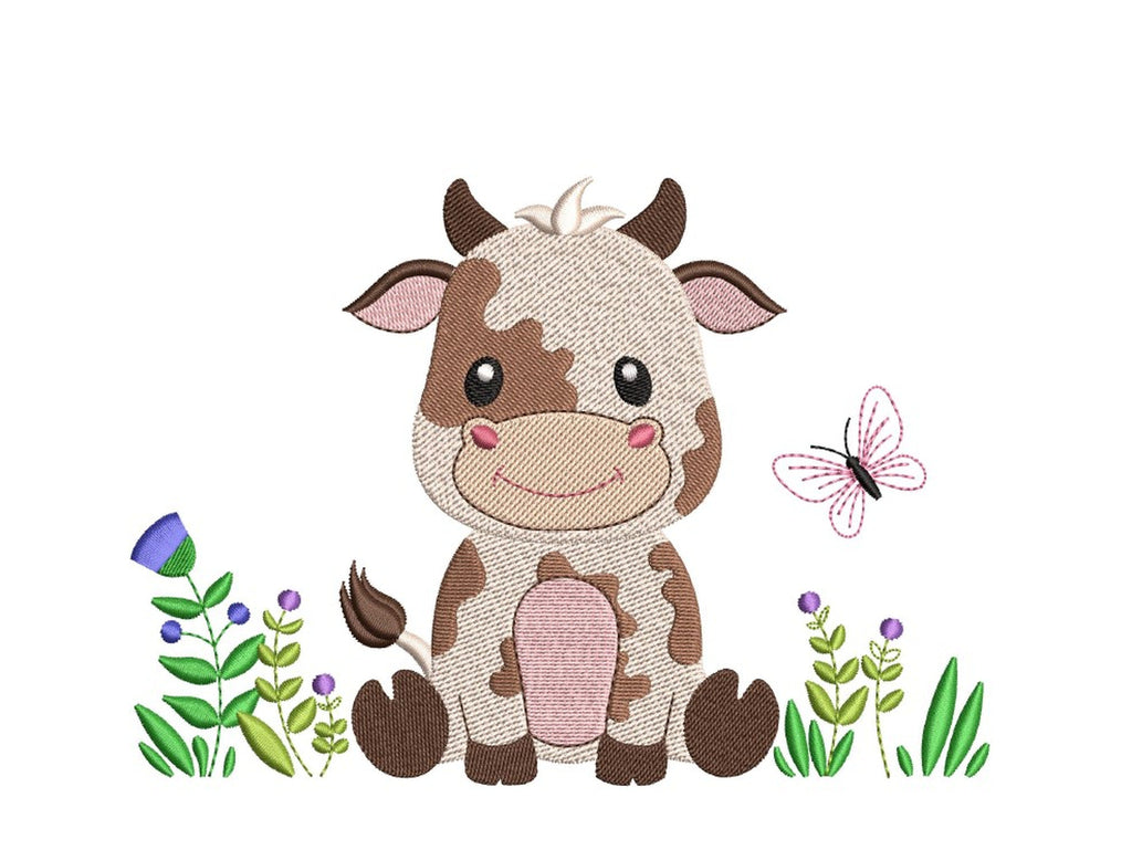 Baby Cow Embroidery Design, Farm Animal Embroidery File, 4 Sizes ...