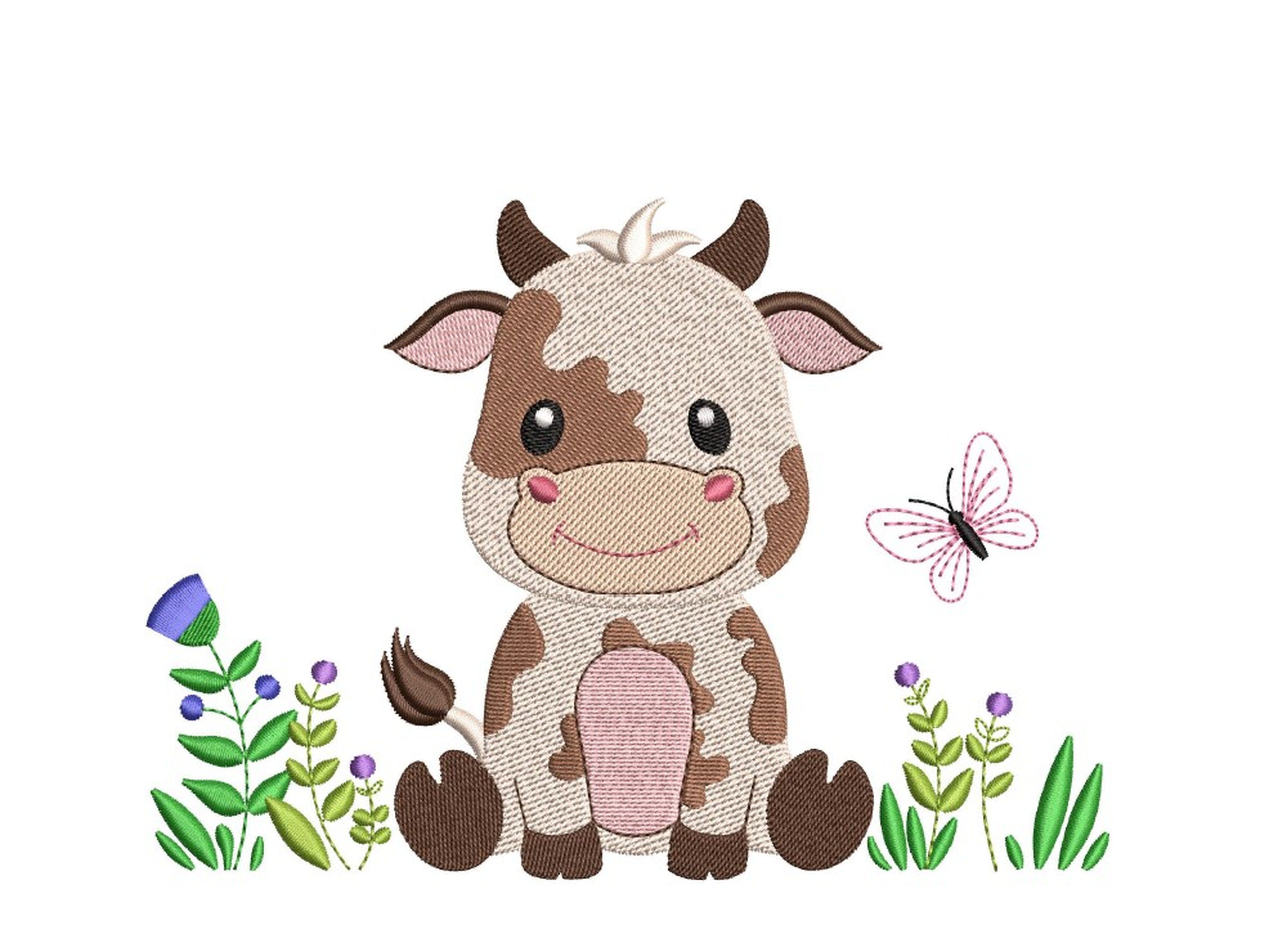 Baby Cow Embroidery Design, Farm Animal Embroidery File, 4 Sizes ...