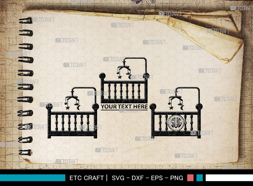 Baby Crib Monogram, Baby Crib Silhouette, Baby Crib SVG, Baby Svg ...