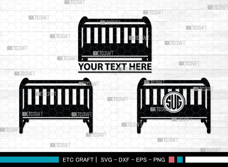Baby Crib Monogram, Baby Crib Silhouette, Baby Crib SVG, Baby Svg ...