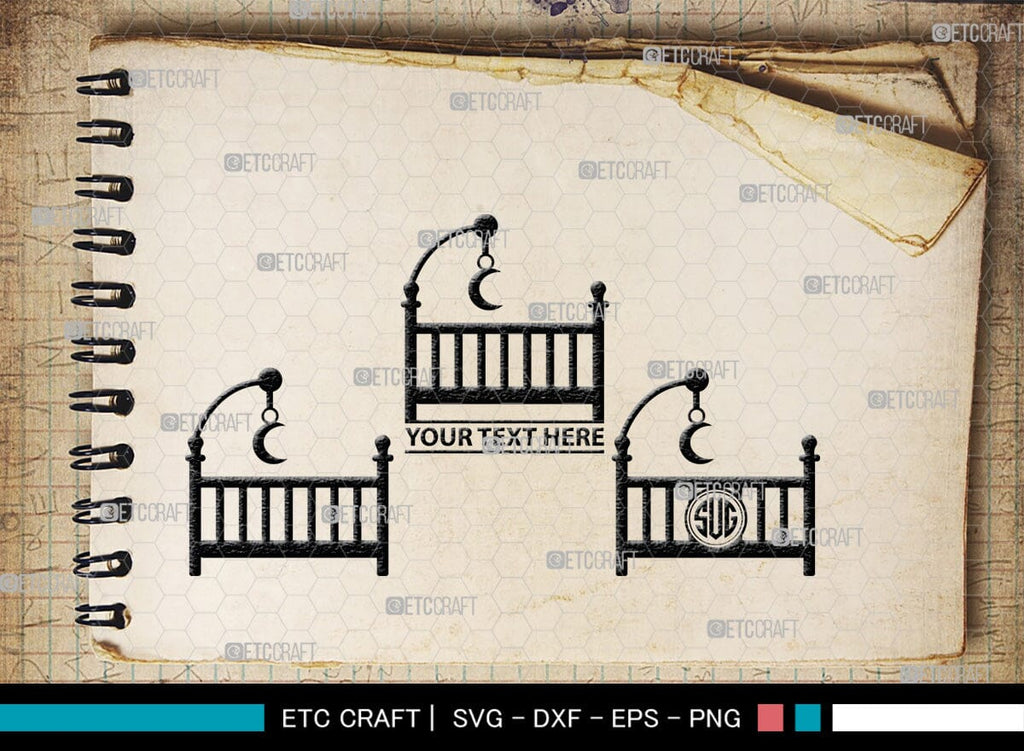 Baby Crib Monogram, Baby Crib Silhouette, Baby Crib SVG, Baby Svg ...