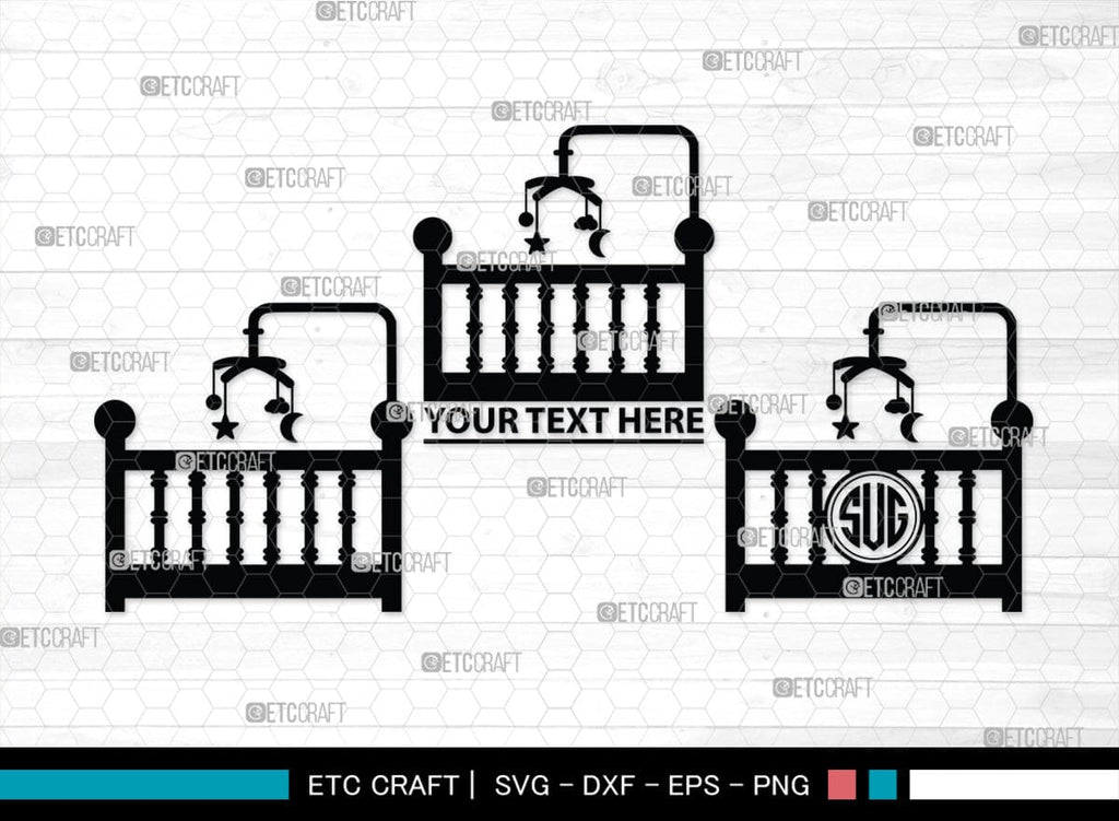 Baby Crib Monogram, Baby Crib Silhouette, Baby Crib SVG, Baby Svg ...
