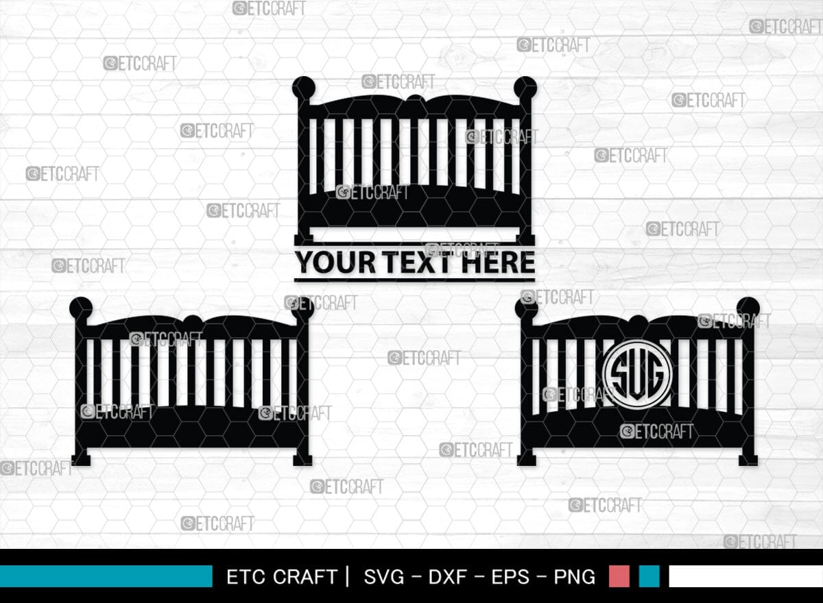 Baby Crib Monogram, Baby Crib Silhouette, Baby Crib SVG, Baby Svg ...