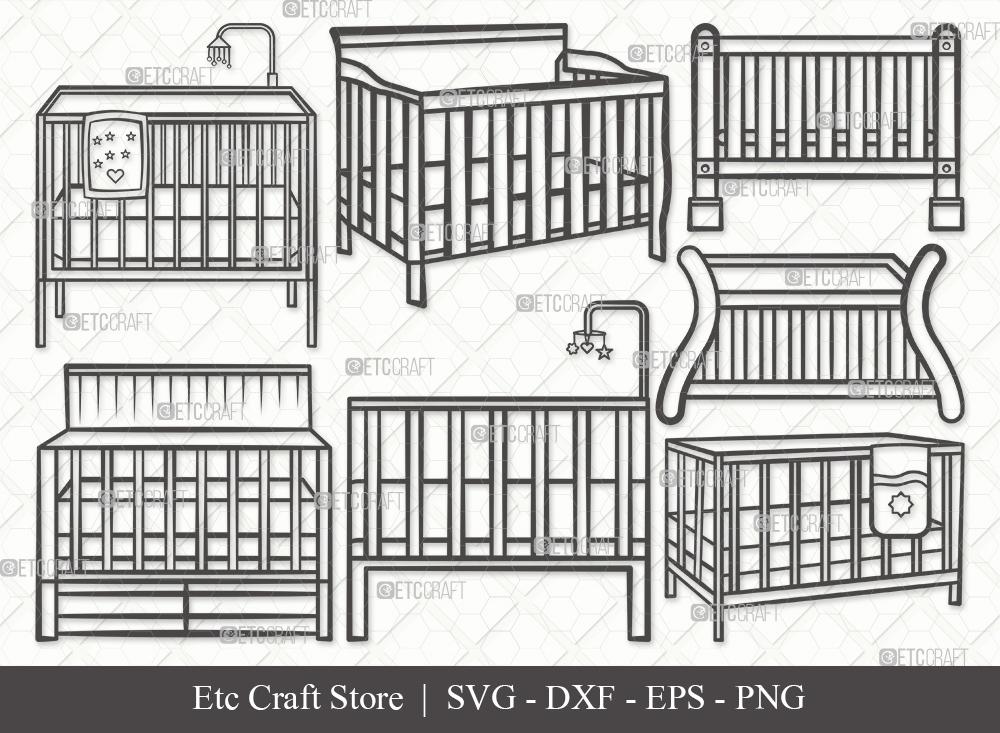 Baby Crib Outline SVG Cut File | Baby Crib Svg | Baby Svg | Child Svg ...