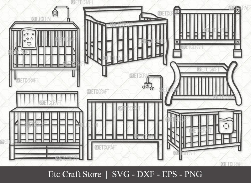 Baby Crib Outline SVG Cut File | Baby Crib Svg | Baby Svg | Child Svg ...