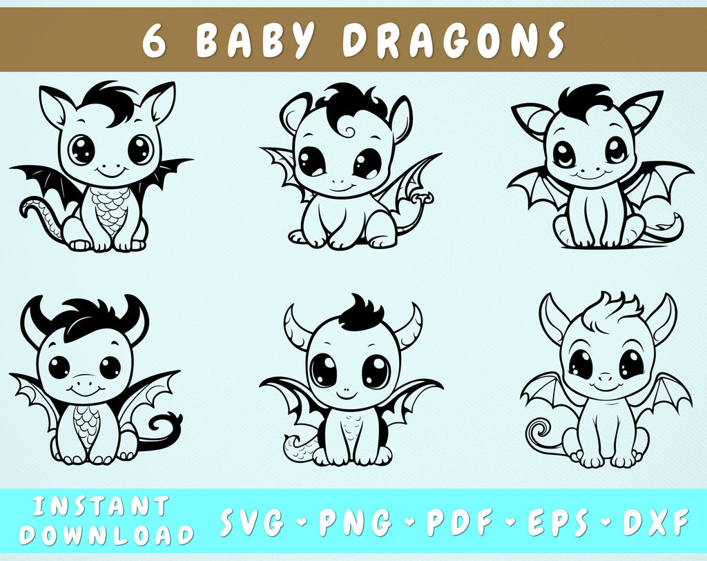 Baby Dragons SVG Bundle, 6 Designs, Little Dragons PNG, Dragon Clipart ...