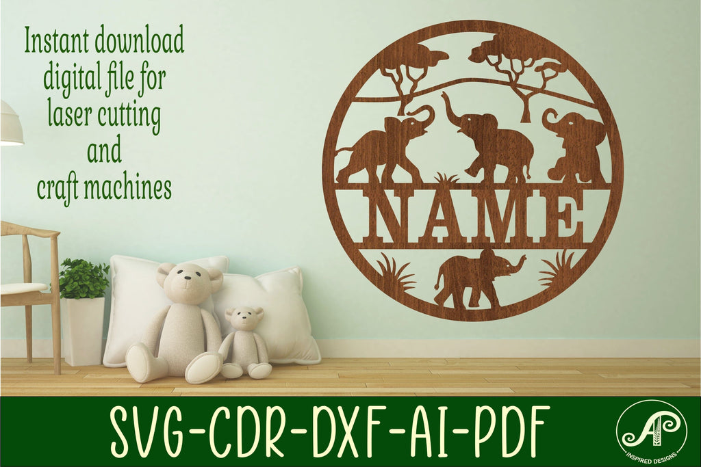 Baby Elephant Name Sign SVG Laser Cut - So Fontsy