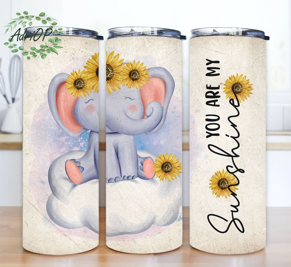 Baby elephant sunflowers, You are my sunshine, 20oz tumbler designs ...