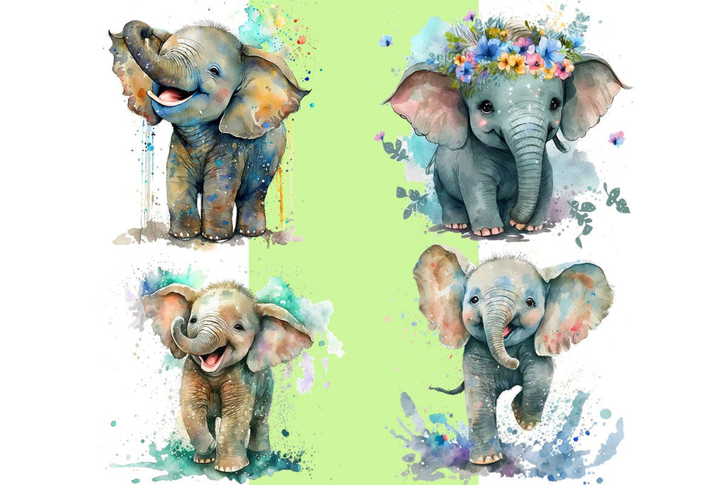 Baby Elephant Watercolor, Flowers, Sublimation, Transparent PNG, JPG ...