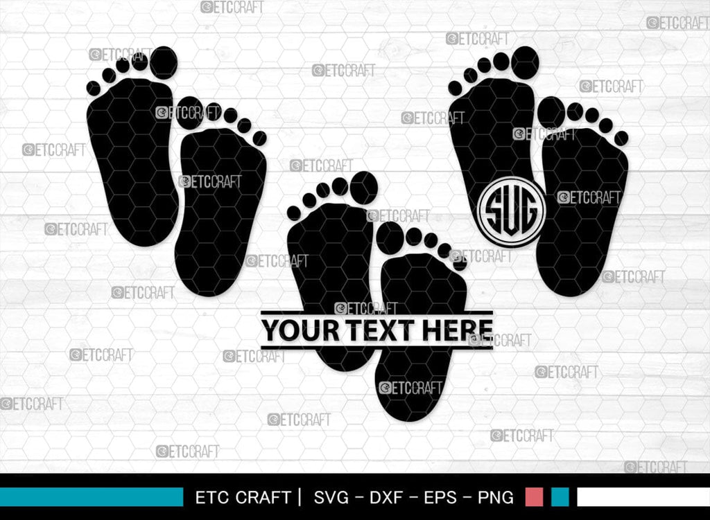 Baby Feet Monogram, Baby Feet Silhouette, Baby Feet SVG, Baby Foot Pri ...