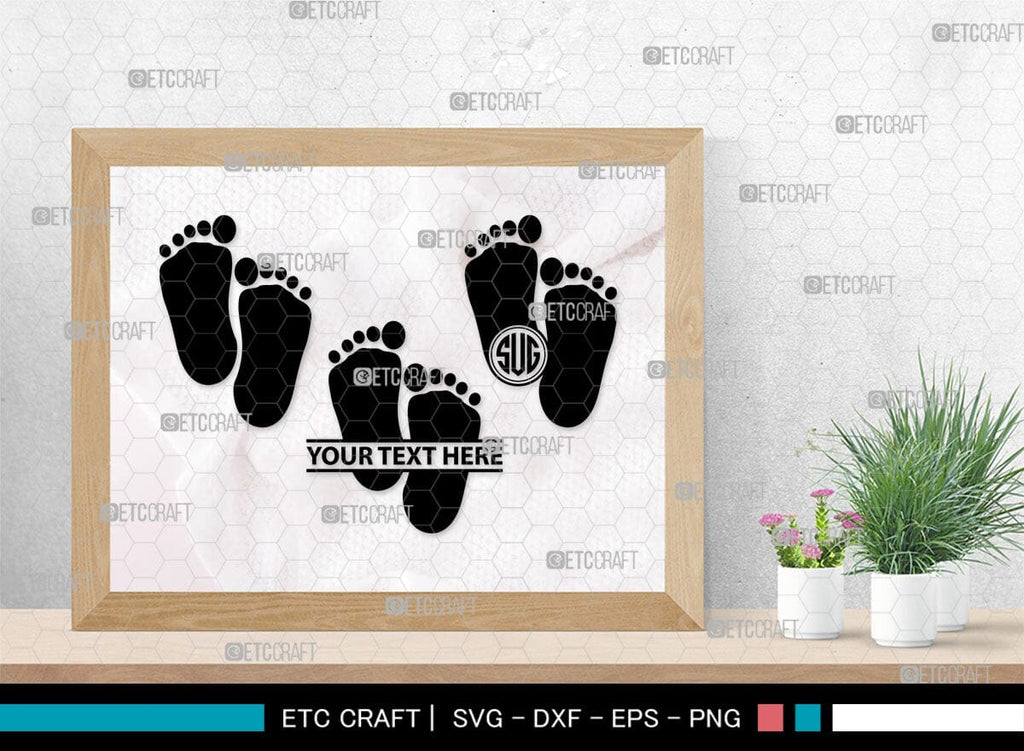 Baby Feet Monogram, Baby Feet Silhouette, Baby Feet SVG, Baby Foot Pri ...