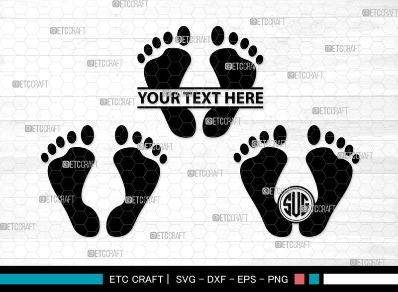 Baby Feet Monogram, Baby Feet Silhouette, Baby Feet SVG, Baby Foot ...