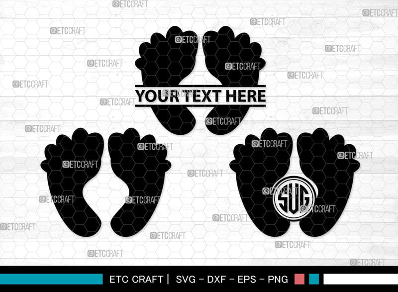 Baby Feet Monogram, Baby Feet Silhouette, Baby Feet SVG, Baby Foot ...