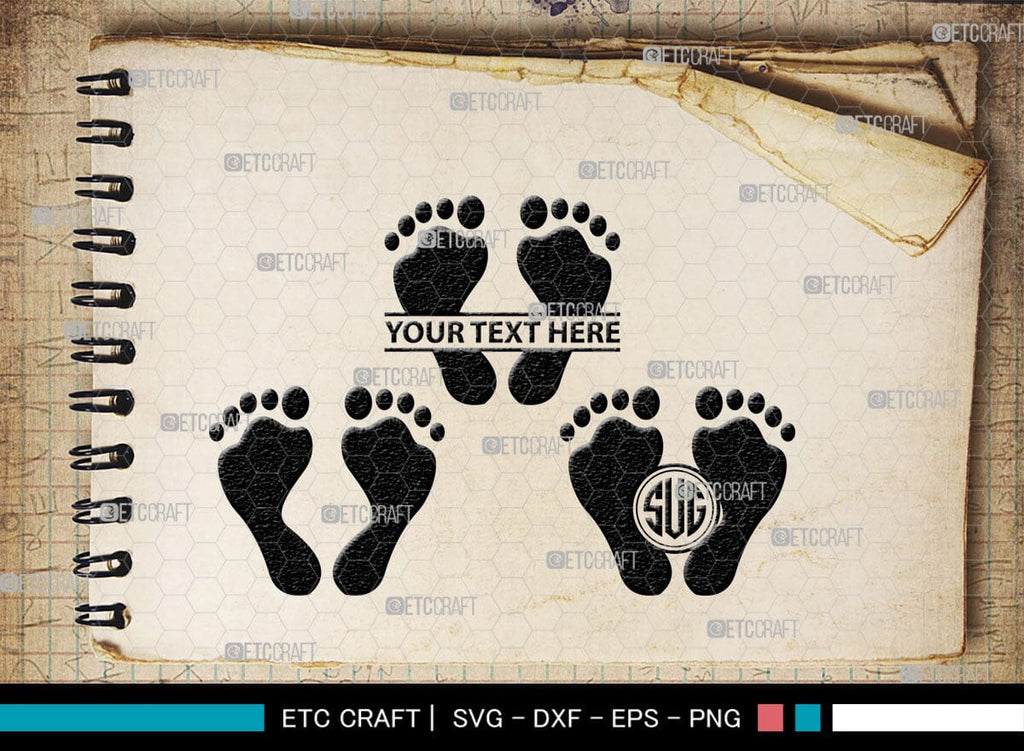 Baby Feet Monogram, Baby Feet Silhouette, Baby Feet SVG, Baby Foot ...