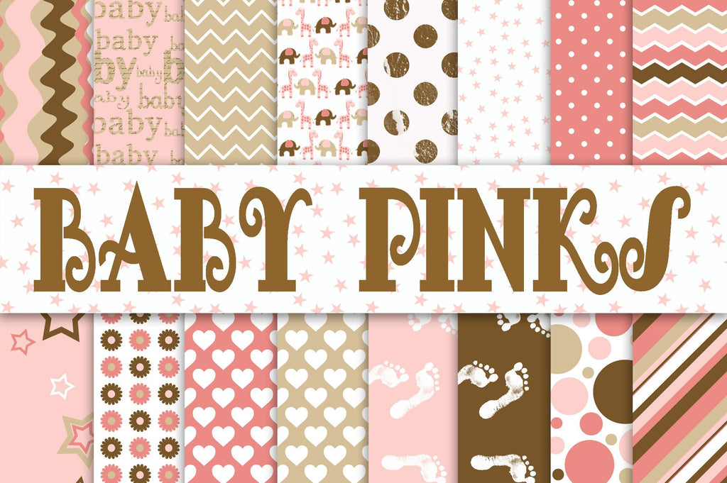 Baby Girl Digital Paper in Pinks and Browns - So Fontsy