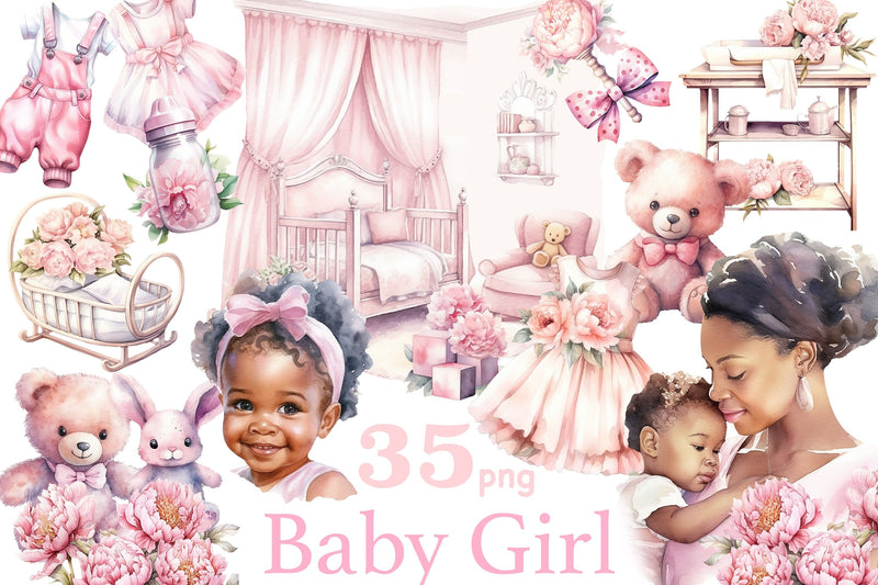 Baby Girl Sublimation Set | Baby Shower Clipart Bundle - So Fontsy