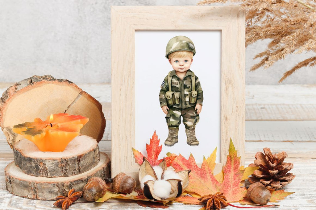 Baby Military Army Watercolor Clipart Bundle - So Fontsy