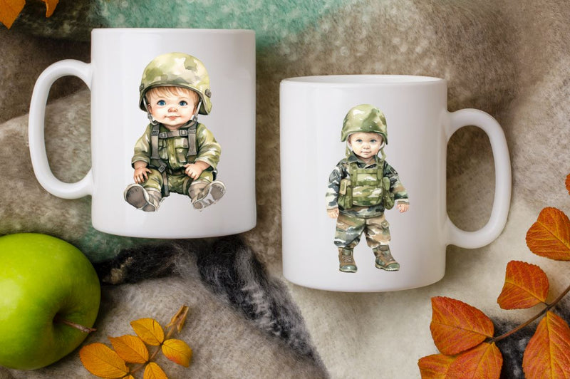 Baby Military Army Watercolor Clipart Bundle - So Fontsy