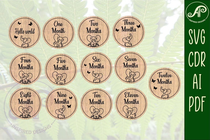 Baby monthly milestone discs SVG Bundle elephant theme - So Fontsy