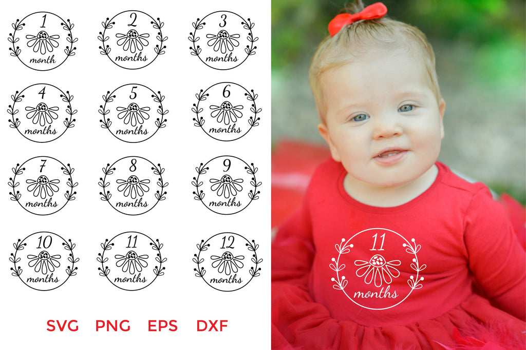 Baby Monthly Milestone Wreath SVG. Baby Milestone SVG Bundle - So Fontsy