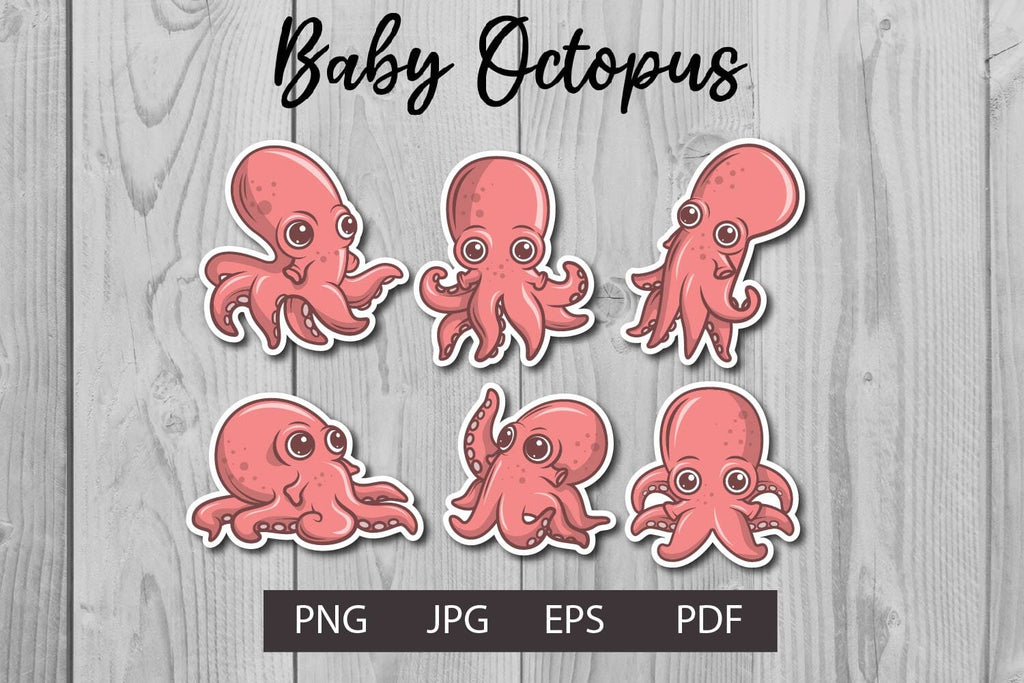 Baby Octopus sticker printable clipart - So Fontsy
