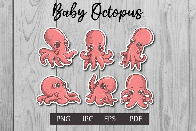 Baby Octopus sticker printable clipart - So Fontsy