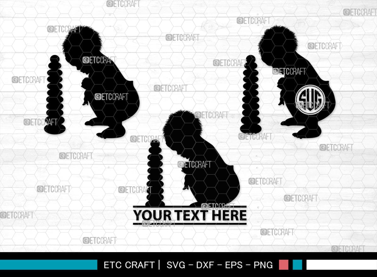 Baby Playing Monogram, Baby Playing Silhouette, Baby Playing SVG, Kids ...