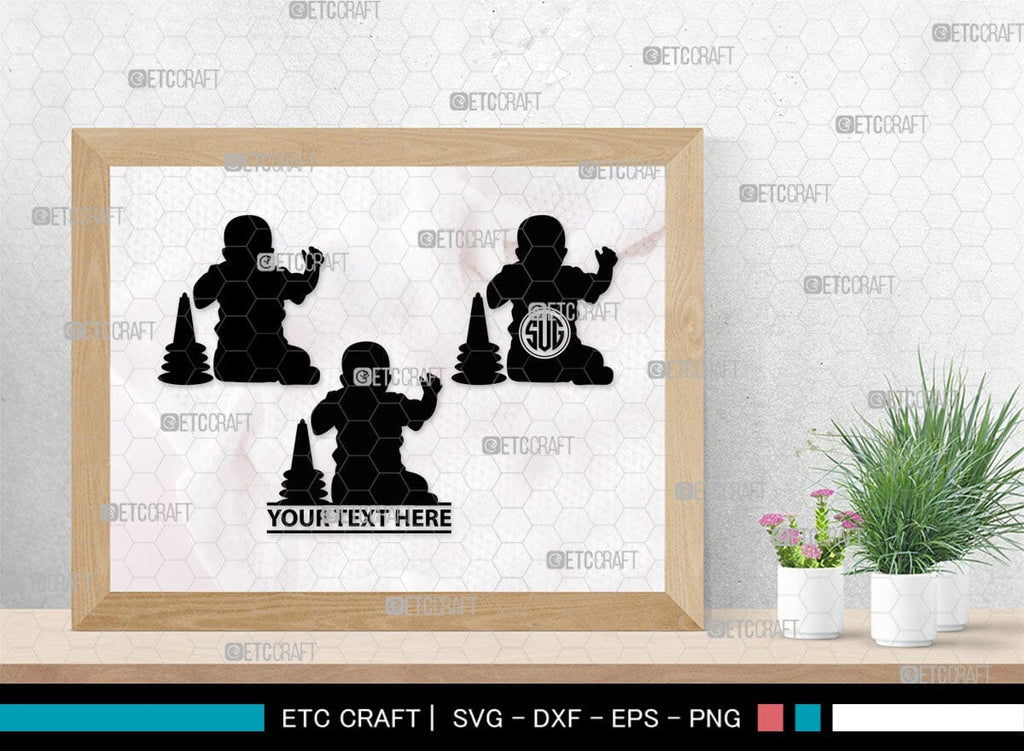 Baby Playing Monogram, Baby Playing Silhouette, Baby Playing SVG, Kids ...