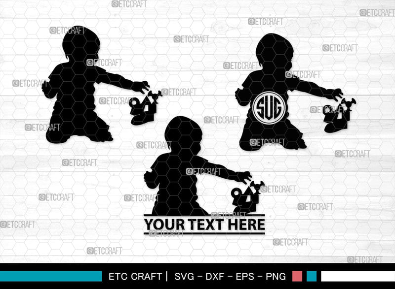 Baby Playing Monogram, Baby Playing Silhouette, Baby Playing SVG, Kids ...
