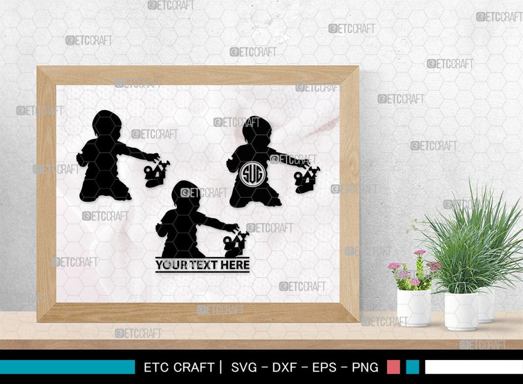 Baby Playing Monogram, Baby Playing Silhouette, Baby Playing SVG, Kids ...