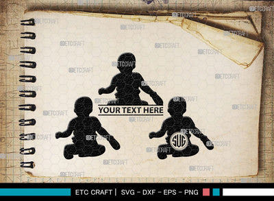 Baby Playing Monogram, Baby Playing Silhouette, Baby Playing SVG, Kids ...