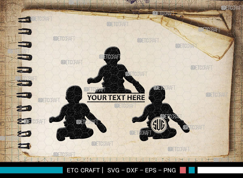 Baby Playing Monogram, Baby Playing Silhouette, Baby Playing SVG, Kids ...