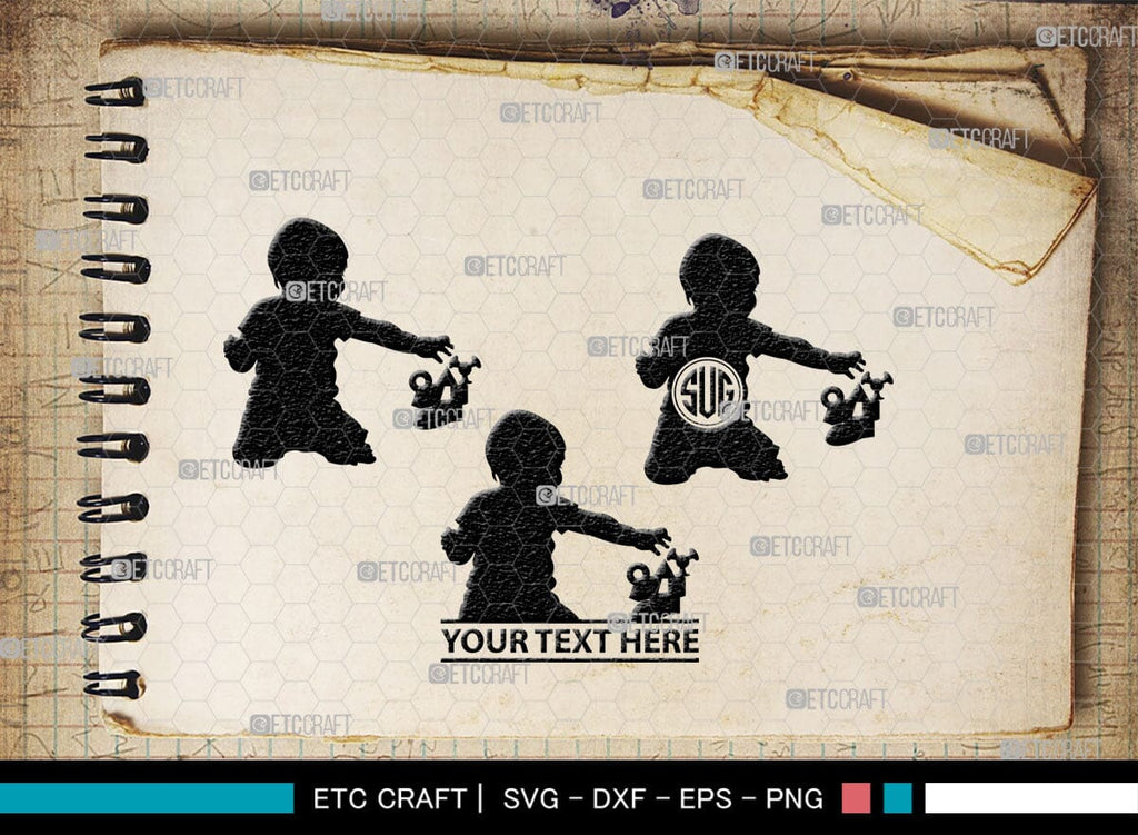 Baby Playing Monogram, Baby Playing Silhouette, Baby Playing SVG, Kids ...