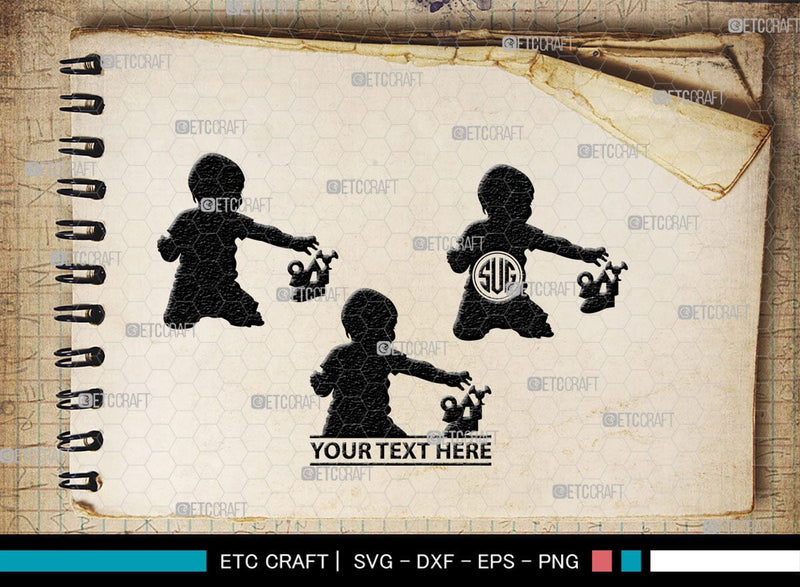 Baby Playing Monogram, Baby Playing Silhouette, Baby Playing SVG, Kids ...