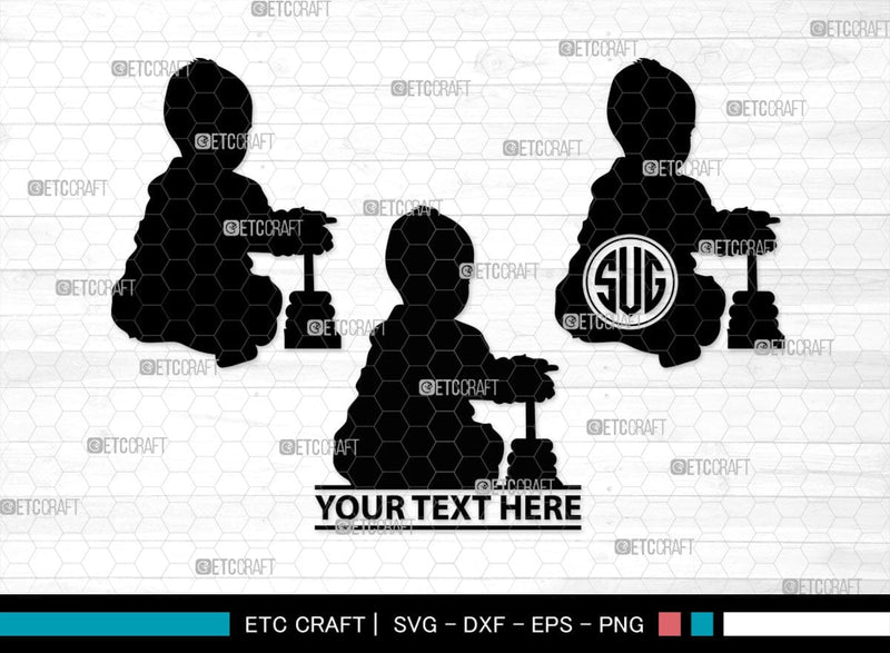 Baby Playing Monogram, Baby Playing Silhouette, Baby Playing SVG, Kids ...