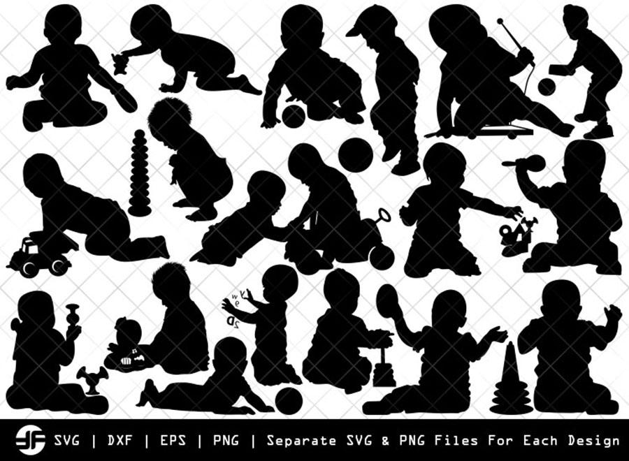 Baby Playing SVG | Kids Playing Silhouette Bundle | Cut File - So Fontsy