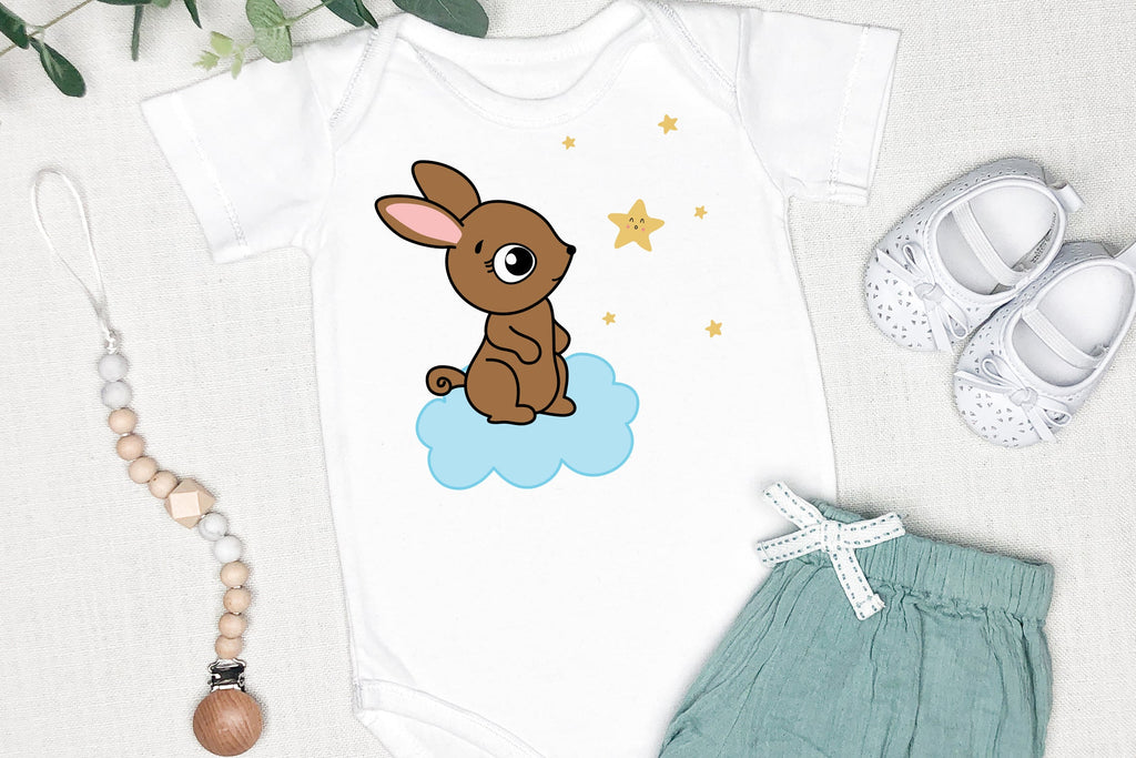 Baby Rabbit And Starry Night, Baby Illustration SVG, Cute Baby Animal ...
