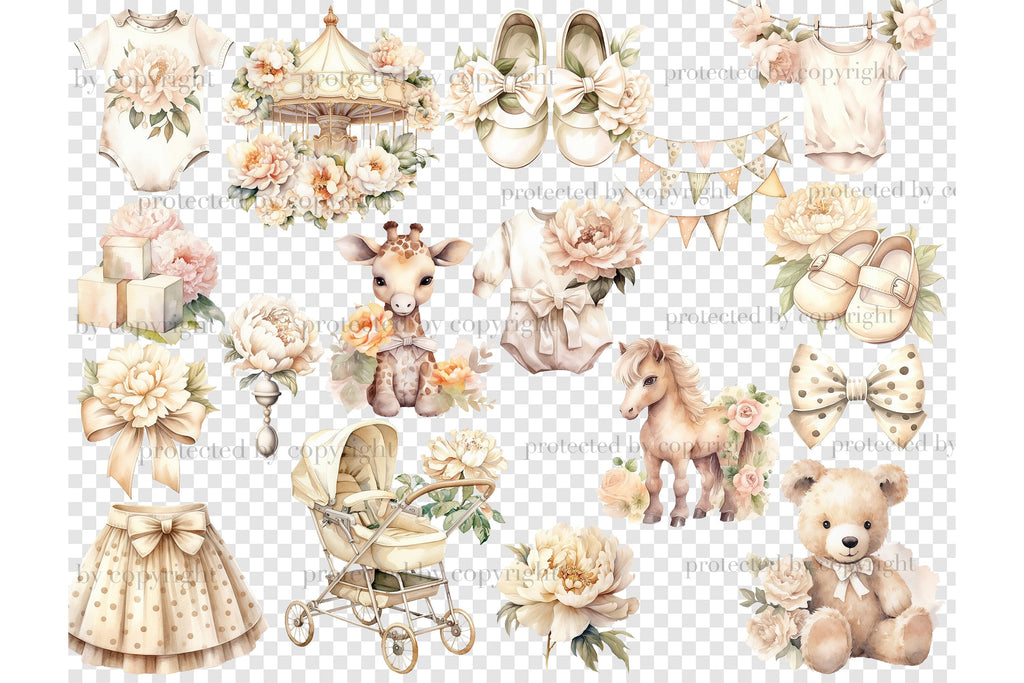 Baby Shower Clipart Bundle | Newborn Baby Illustrations Set - So Fontsy