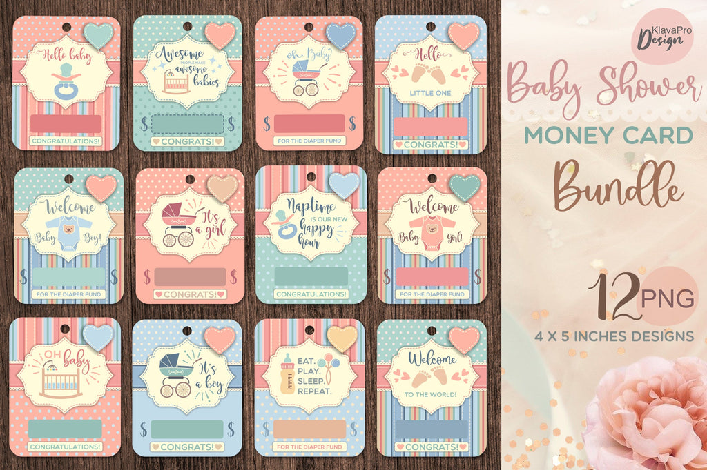 Baby Shower Money Card Bundle. Printable Baby Gift Card. PNG - So Fontsy