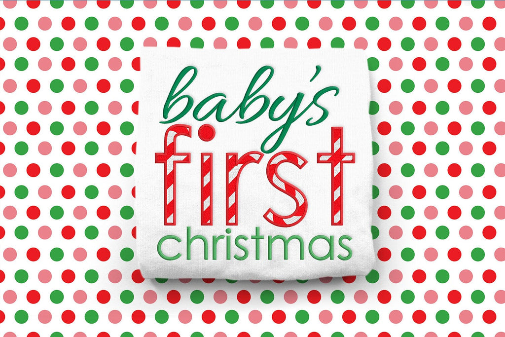 Baby's First Christmas Candy Cane Stripe Embroidery - So Fontsy