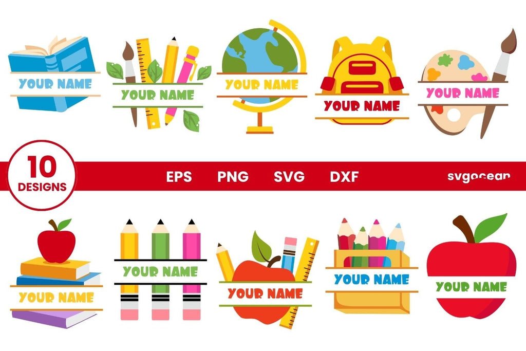 Back to School Monogram SVG Bundle | Frame Svg - So Fontsy
